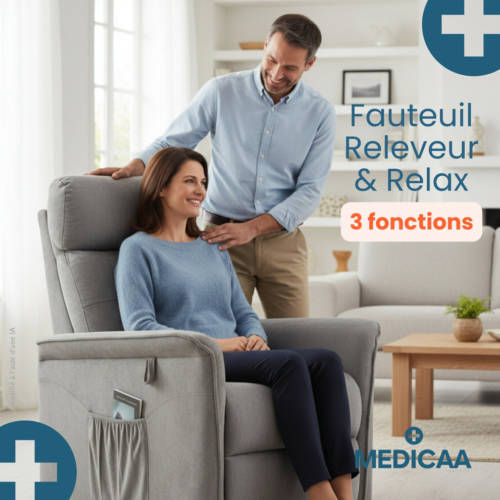 Fauteuil relax releveur 3 fonctions (2 moteurs) – Lucien – Gris foncé